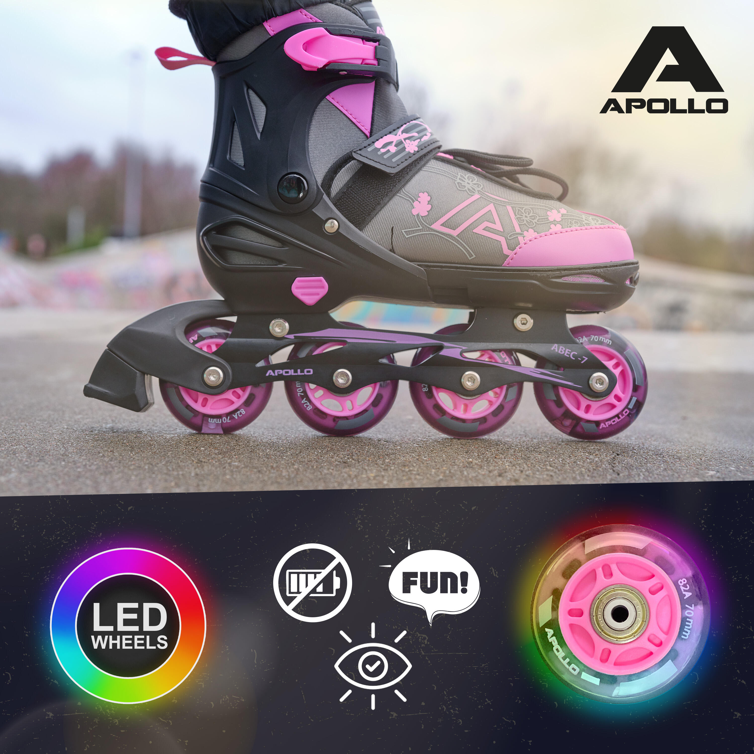 Apollo Inline Skates Champion – maat verstelbaar met LED-wielen | Decathlon