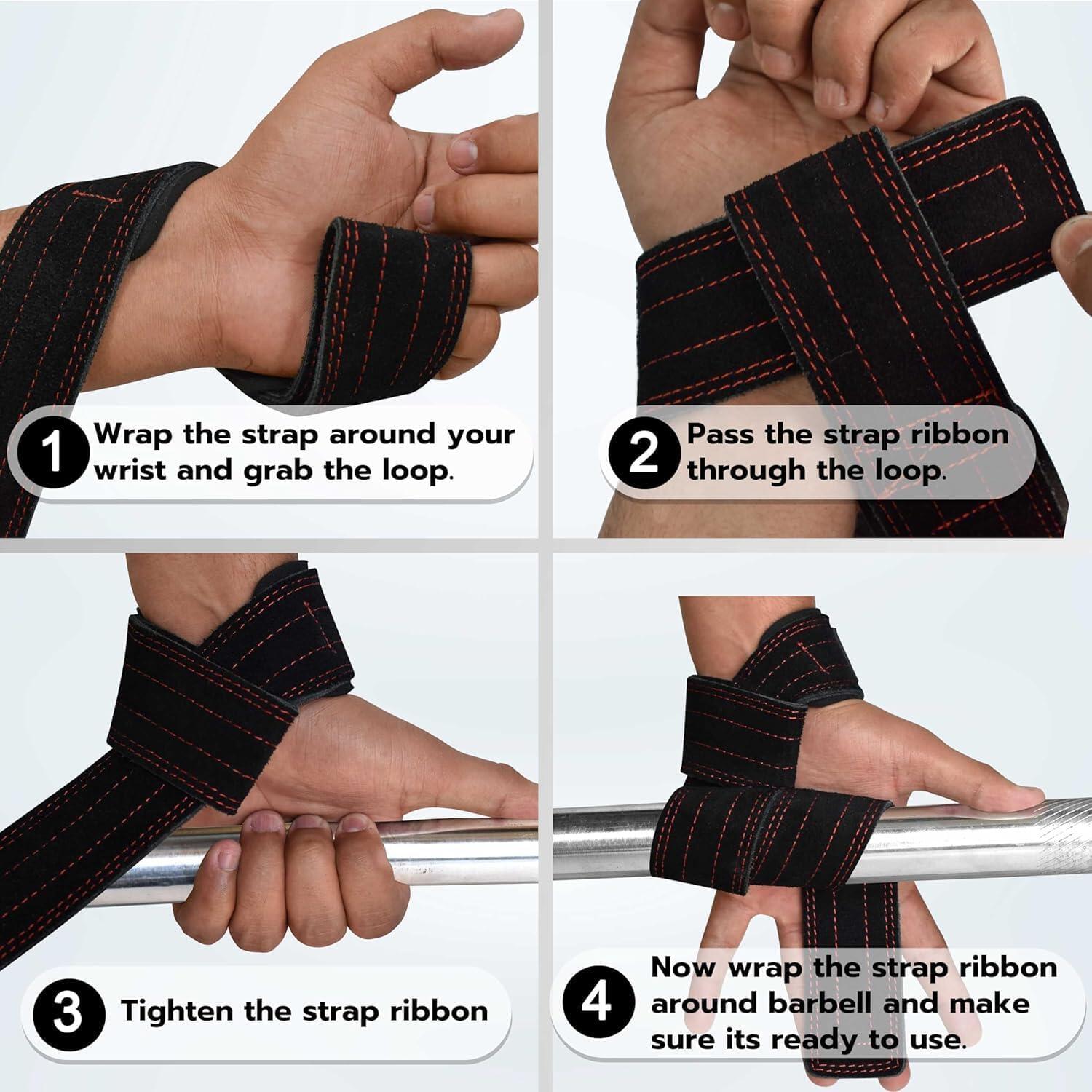AQF Premium 100% Suede Leather Weight Lifting Straps, Heavy Duty Gym ...
