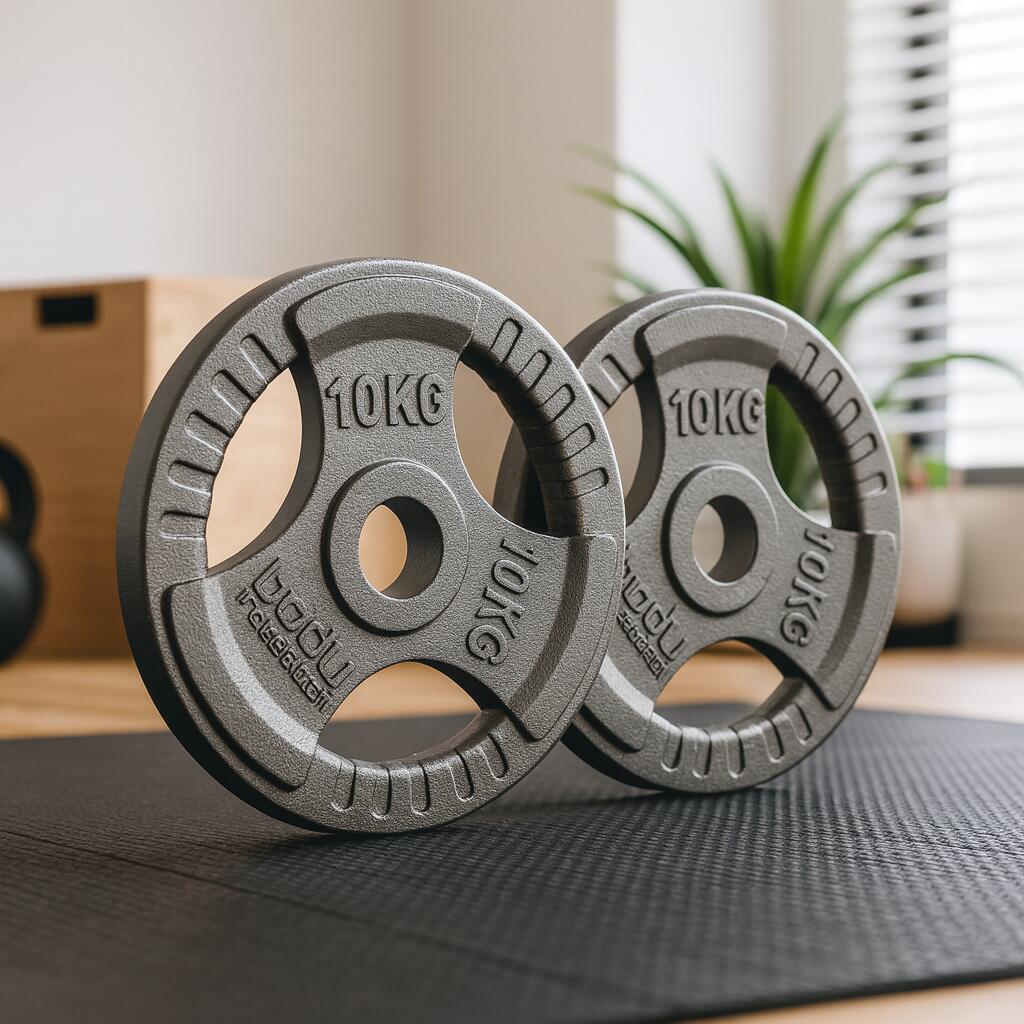 Olympic Tri Grip Cast Iron Weight Plates Pairs Sets 2 x 10kg | Decathlon