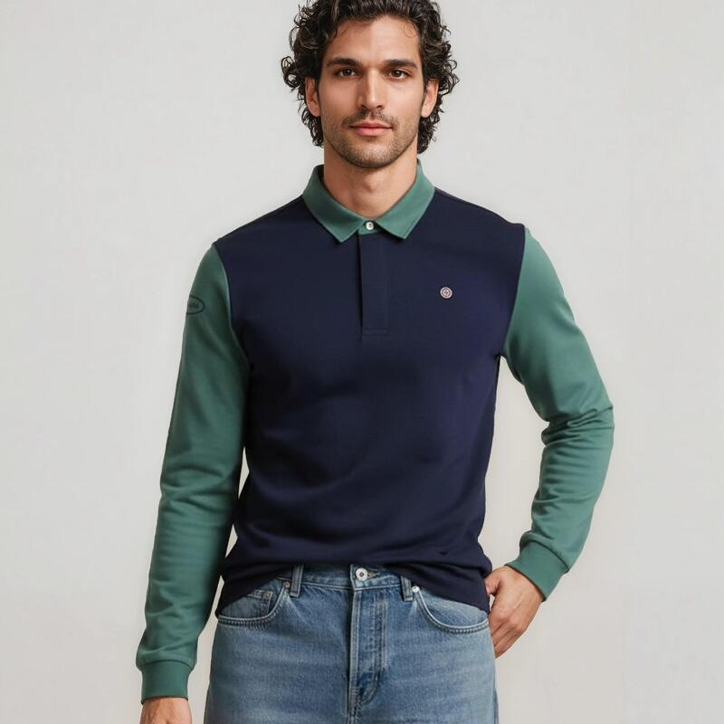 Polo manches longues en coton navy Livio SERGE BLANCO | Decathlon