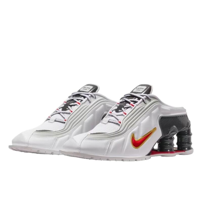 Chaussures Shox MR4 Mule Martine Rose Metallic Platinum Varsity Red ...