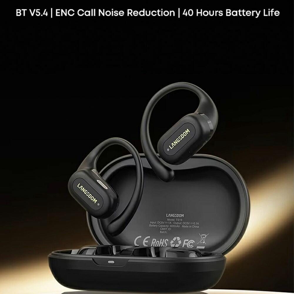 LANGSDOM TS19 Écouteurs sport sans fil BT crochet oreille étanche (Noir ...