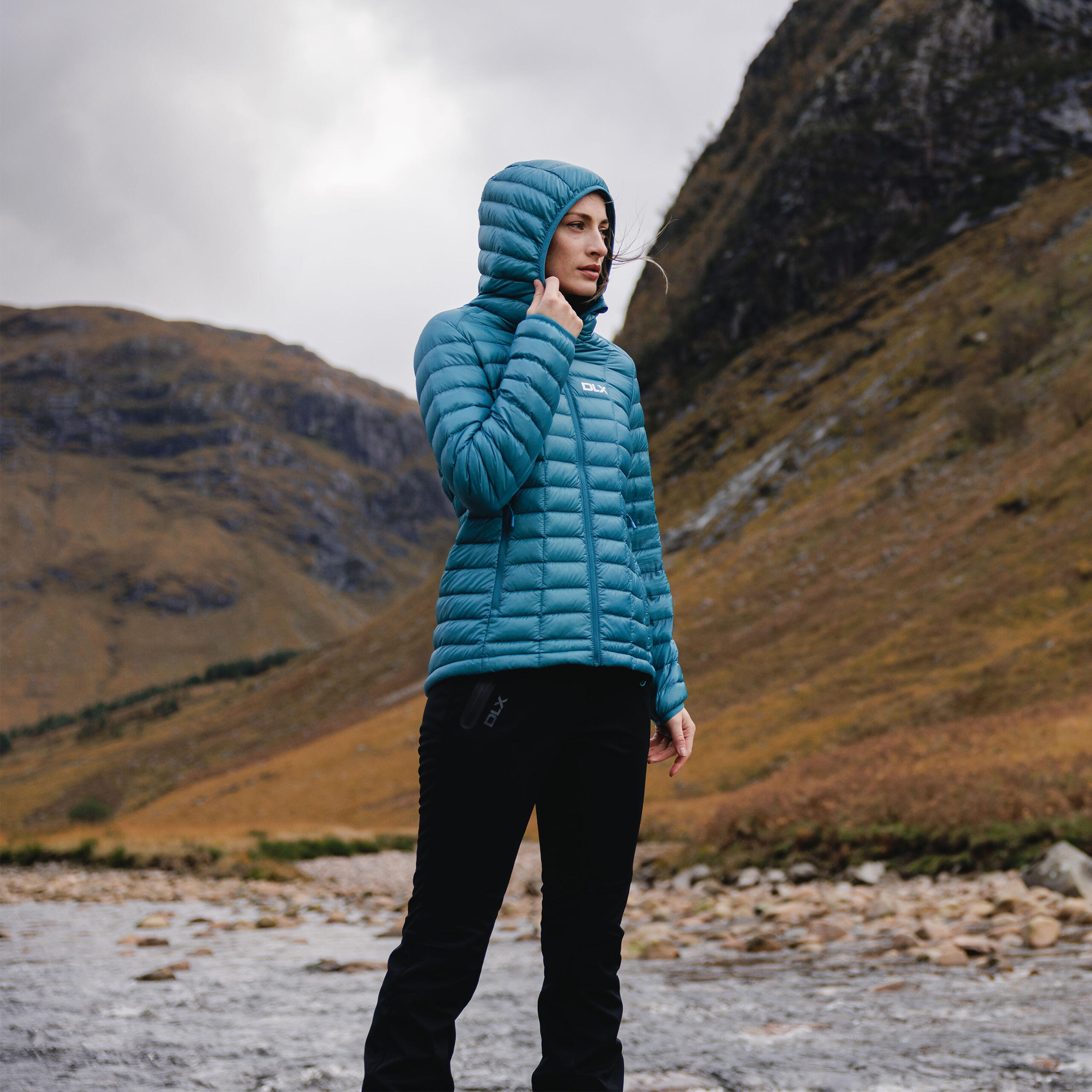 Womens Ultra Lightweight Down Jacket Hooded Front Zip Packaway Galina ...