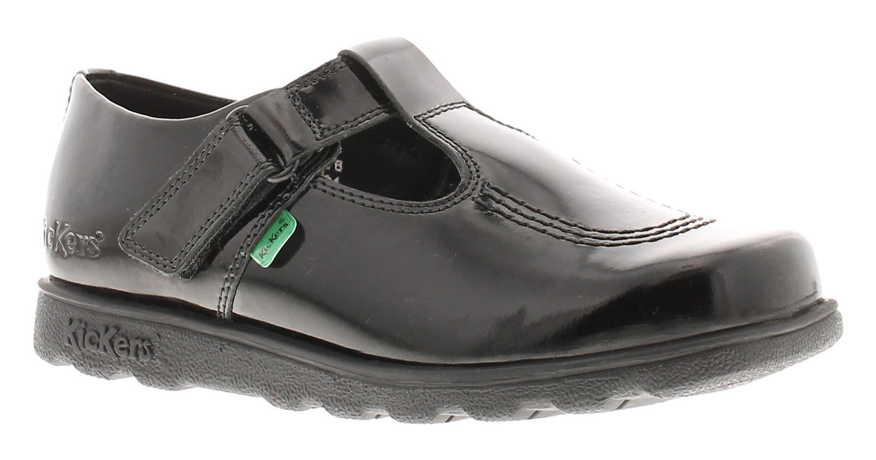 Kickers Girls School Shoes Fragma T Bar Leather black patent UK Size 1 ...
