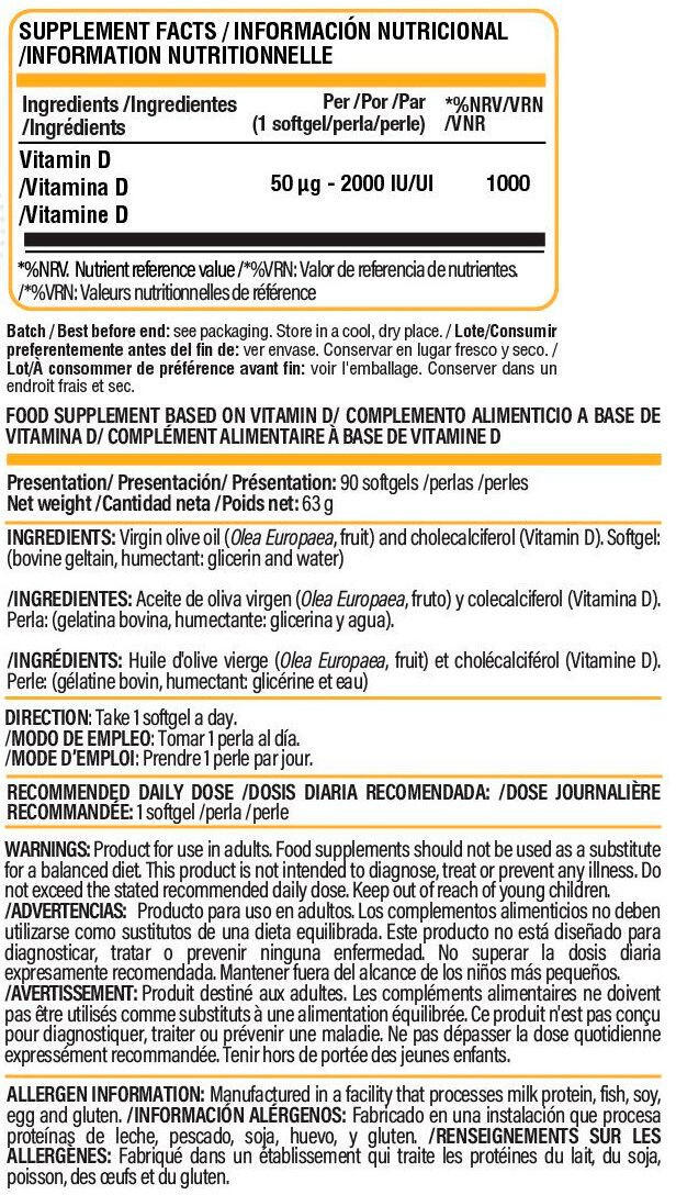 Vitamine D3 2000ui à l’huile d’olive 90 softgels Life Pro LIFE PRO ...