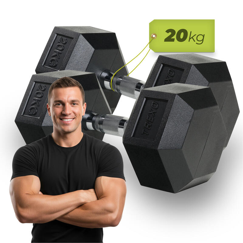TREXO Hex pogumovaná činka 20 kg XTREXO - Decathlon