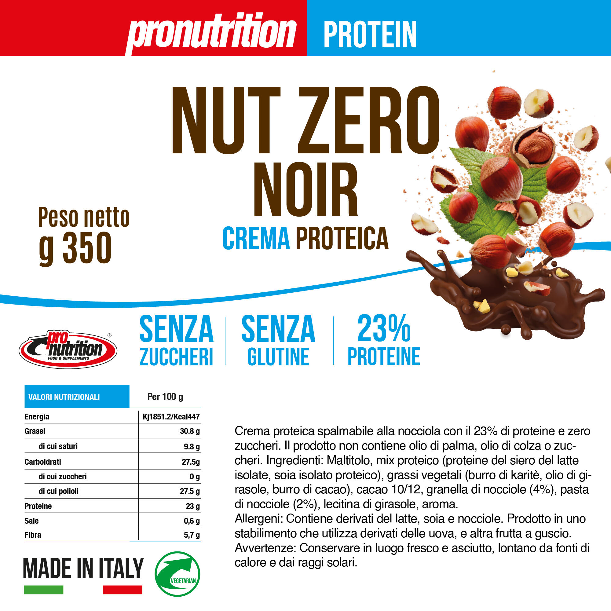 PRO NUTRITION Crema Proteica Zero 3x350g Fondente, 23% proteine. PRO ...