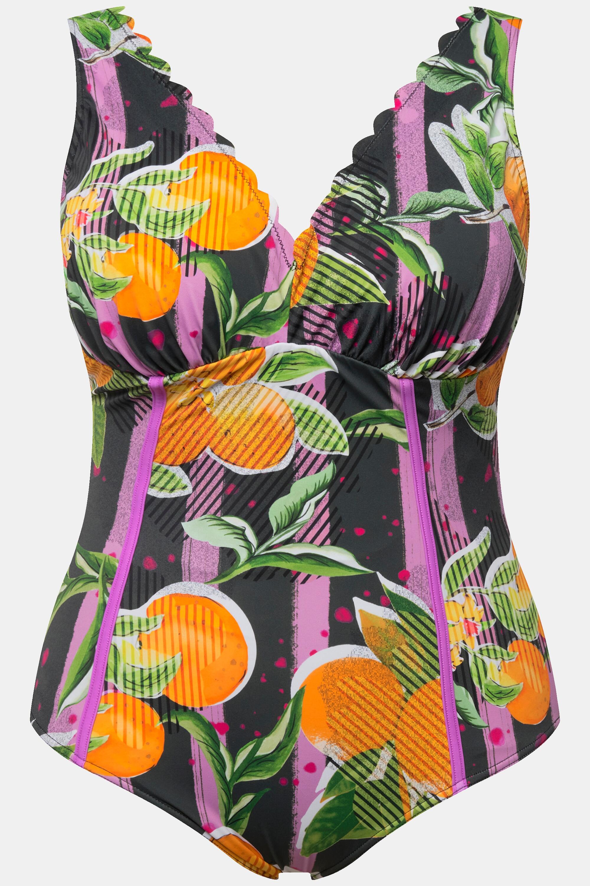 Women's Swimsuit Orange Print Soft Cups Fluoro Piping ULLA POPKEN ...