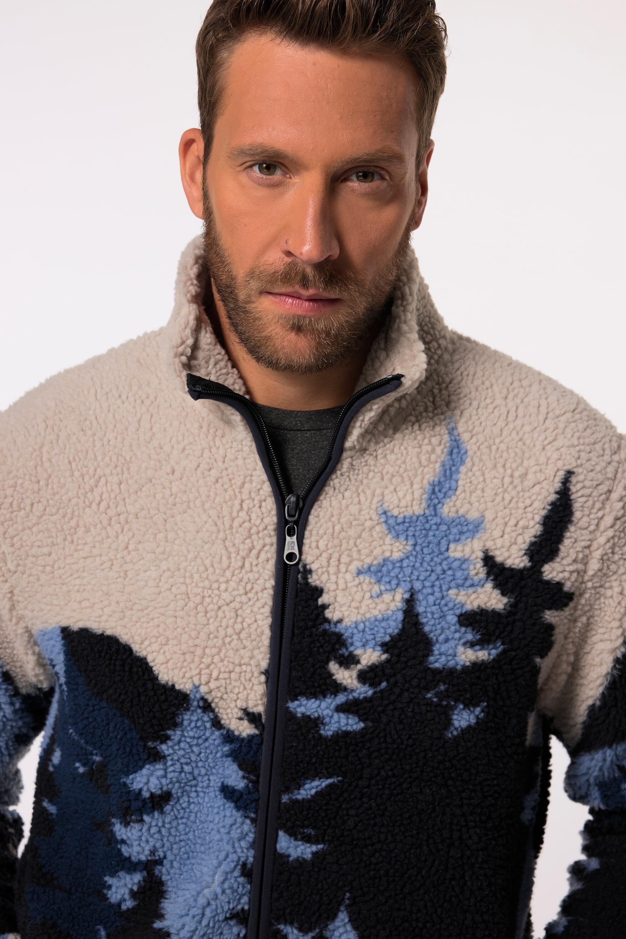 JAY-PI Men's Jacquard Fleece Jacket with Stand Collar, Plus Size up to ...