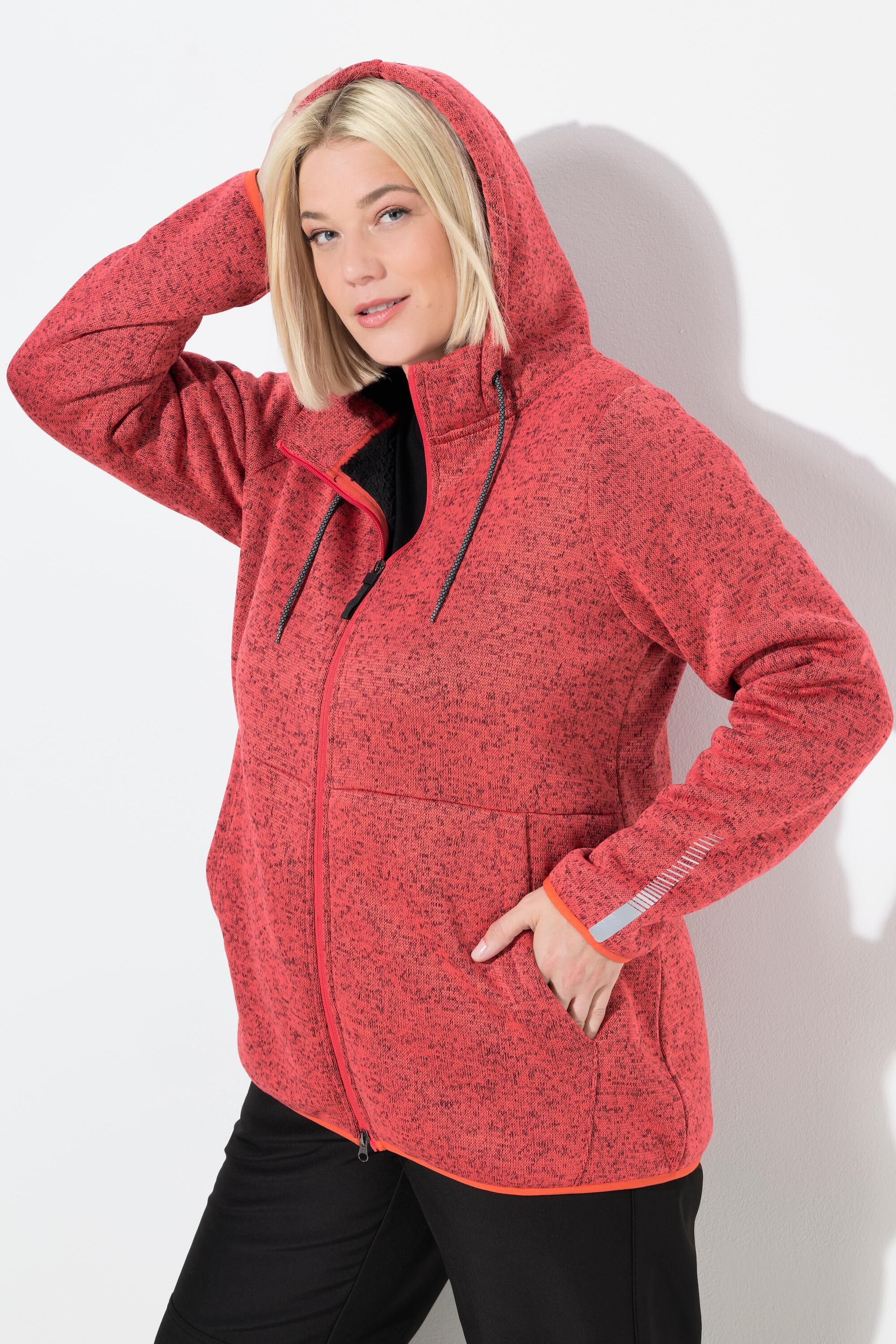 Women's Fleece Jacket Lined ORANGE, Two-Way Zip, Reflector ULLA POPKEN ...