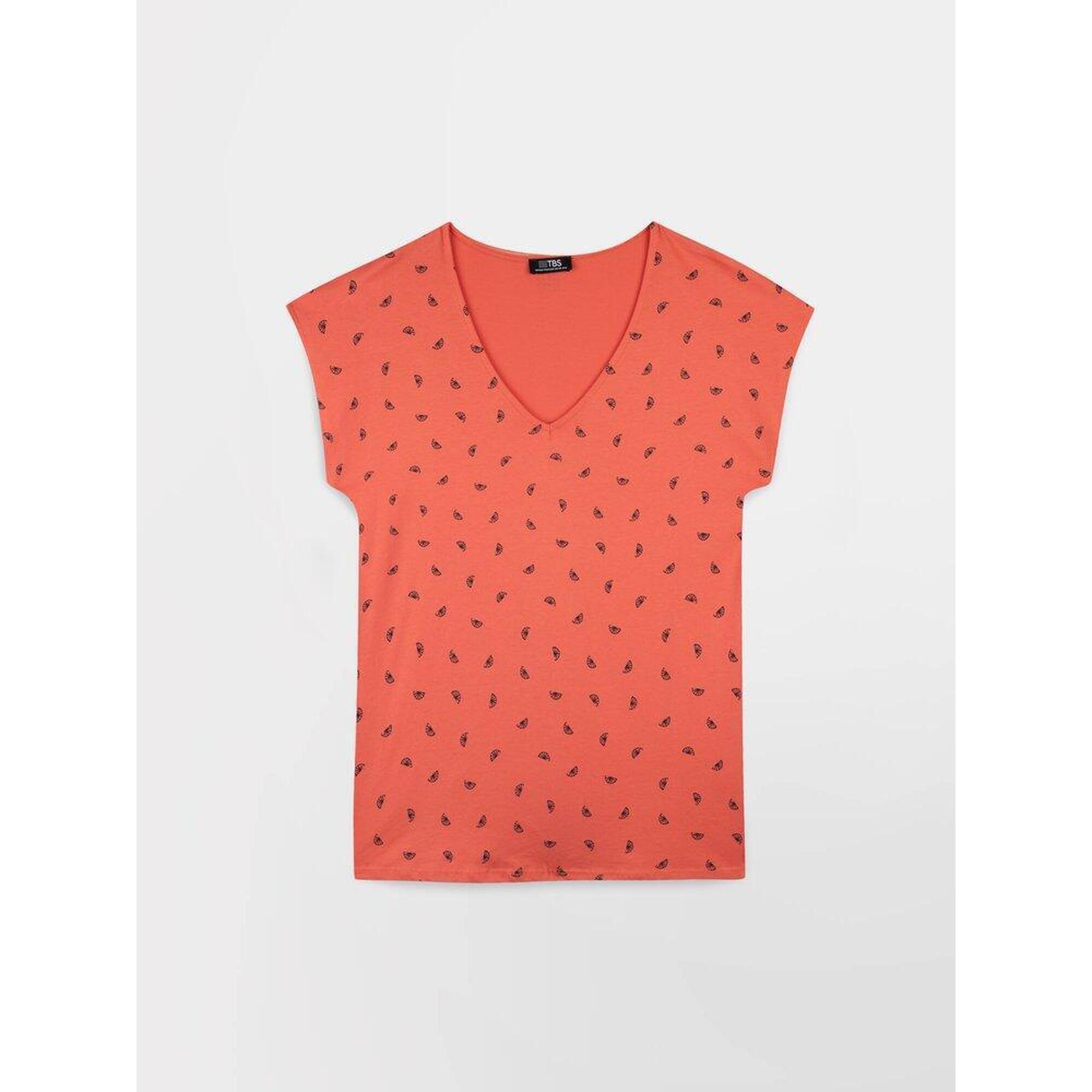 1973 EDDENSAN T-shirt femme col V manches courtes bleu marine 100% ...