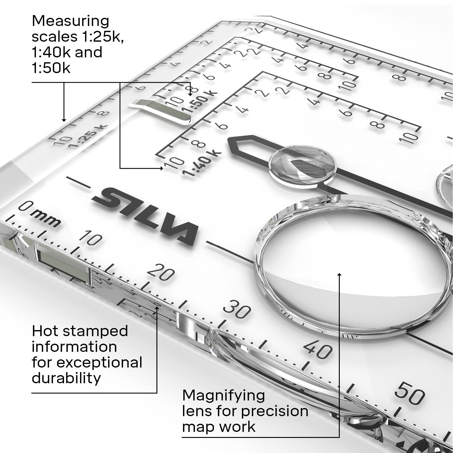 Advanced base plate navigation compass No. 5 with map measuring scales ...