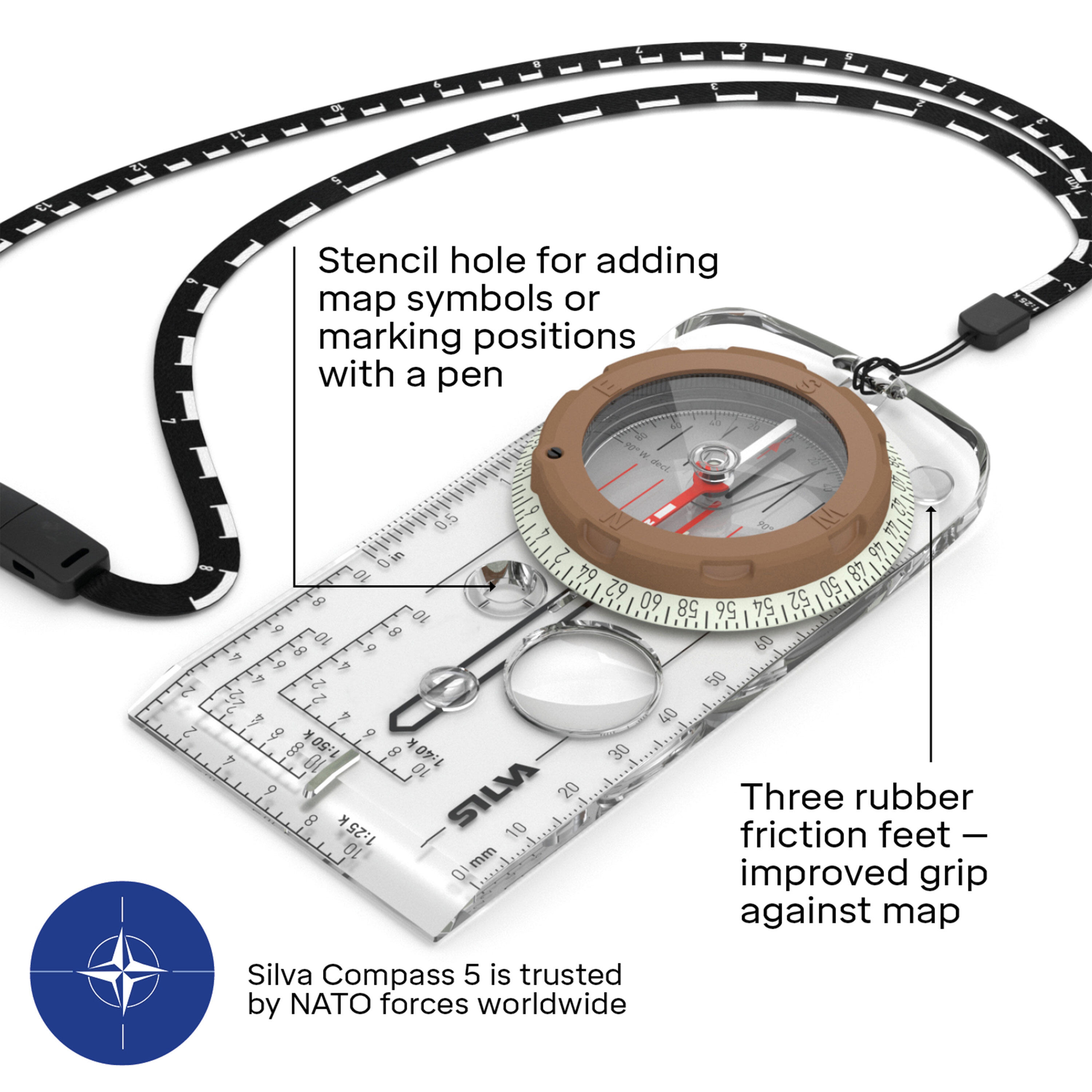 Advanced base plate navigation compass No. 5 with map measuring scales ...