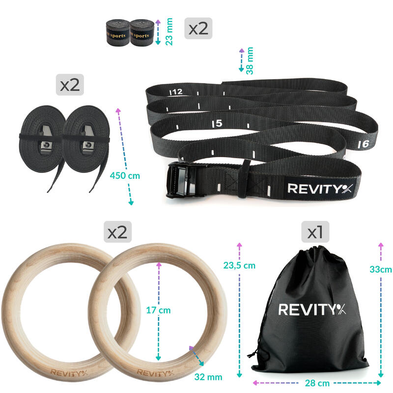 REVITY - Inele gimnastica din lemn Revity Gym Rings pentru exerciții cu ...