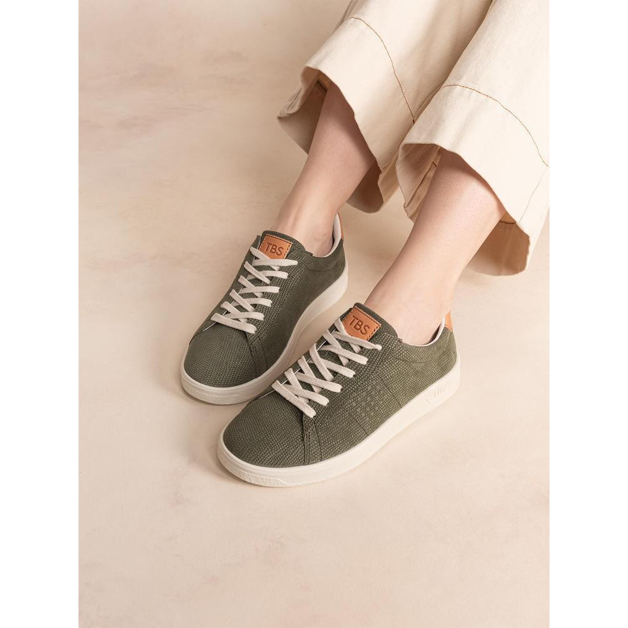 Baskets femme FELICIE Made in France, vert d'eau, cuir, talon 30 mm TBS ...