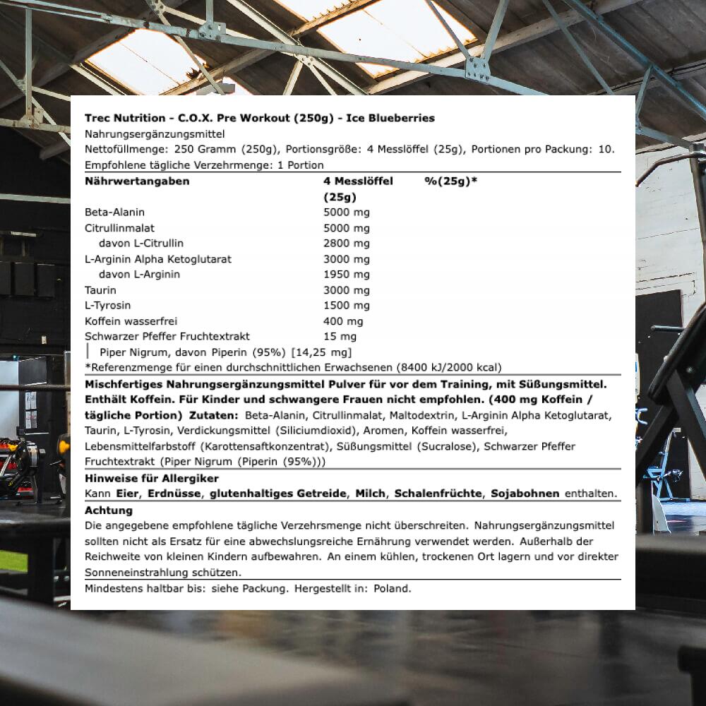 Trec Nutrition C.O.X. Pre Workout (250g) Ice Blueberries - Pre ...