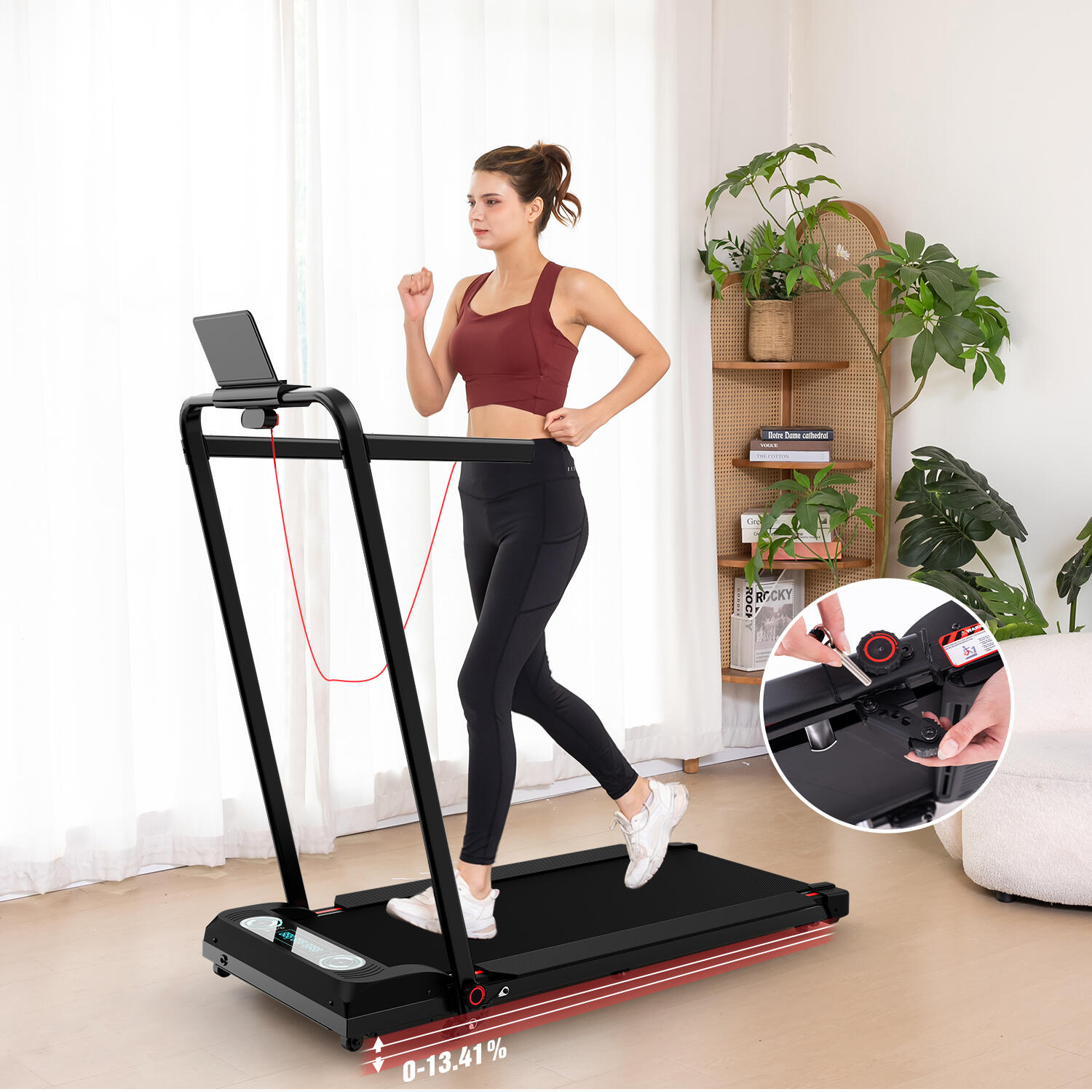 Folding and Incline Treadmill 13.41%-1400W-8KM/H-Remote Control-LED ...