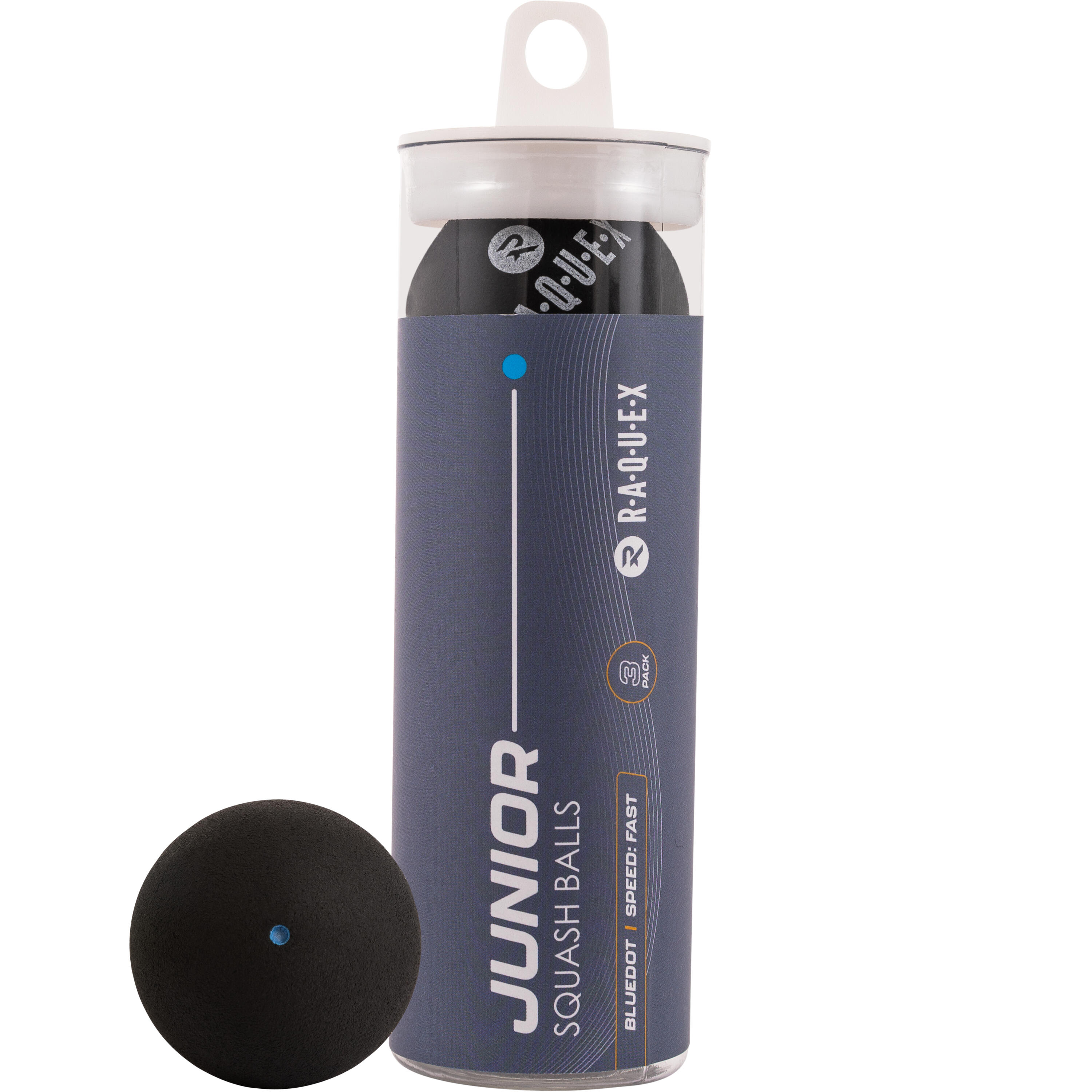 Raquex Squash Balls Blue Dot Junior - Tube of 3, WSF Approved | Decathlon