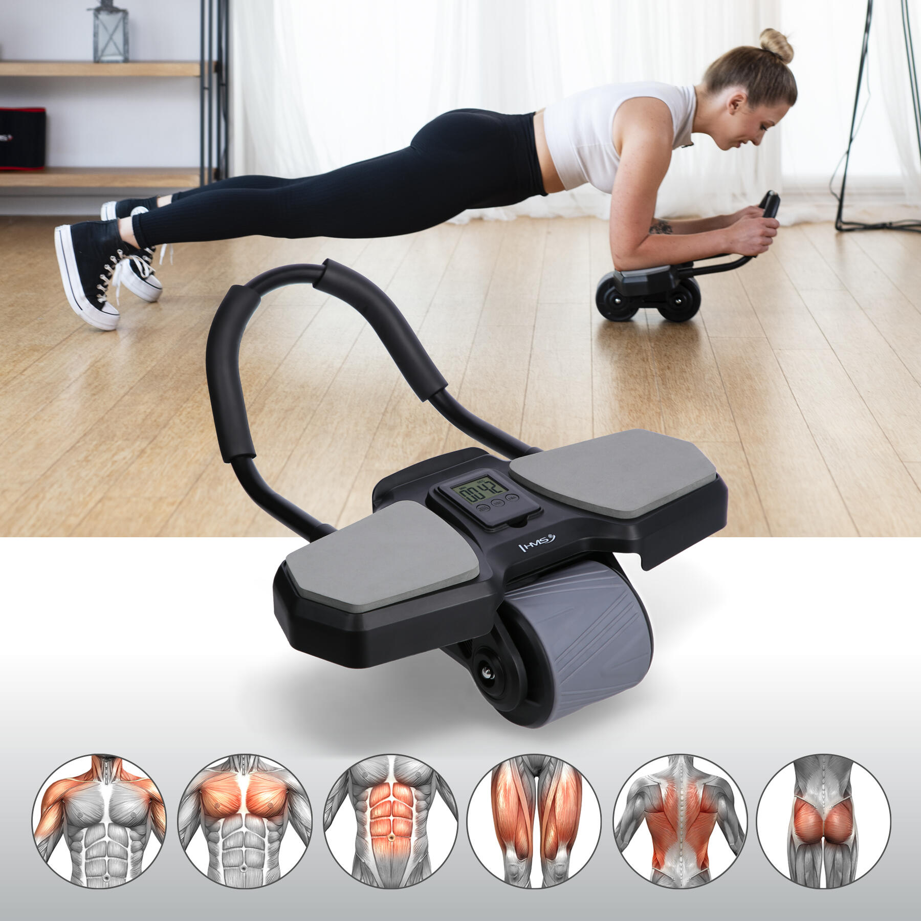 ABS Rad Automattische Bauchmuskelübung Rad mit Stütze KA08 HMS | Decathlon