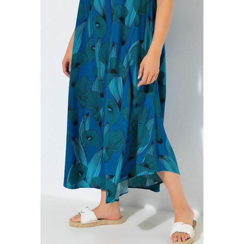 Femme Robe midi motif arums coupe évasée sans manches décolleté rond ...