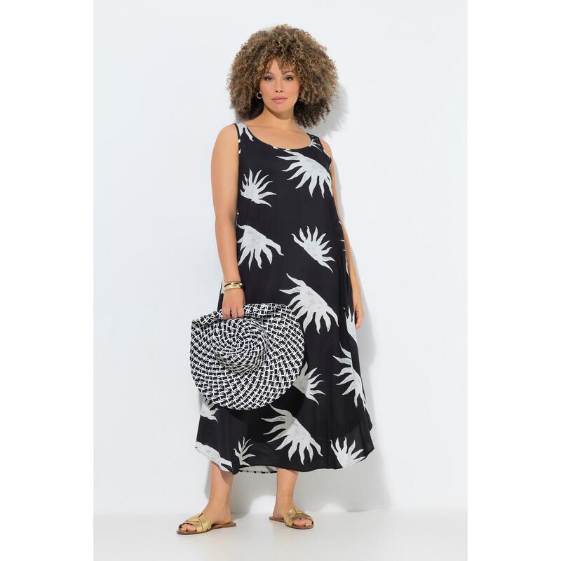 Femme Robe midi sans manches motif soleils décolleté rond et coupe ...