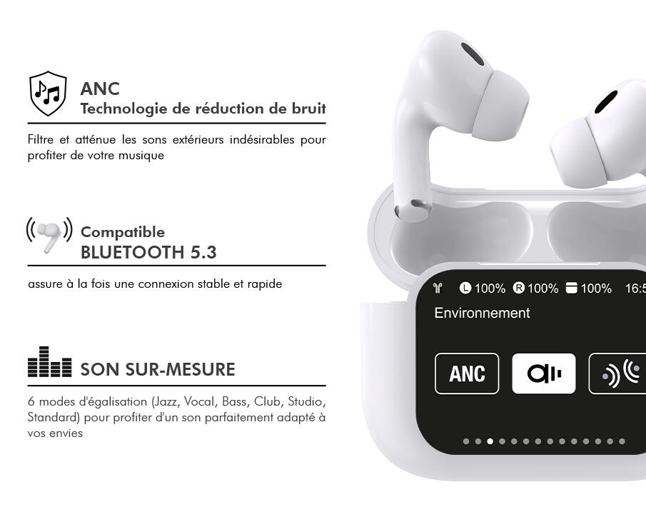 Ecouteurs Play Touch XL True Wireless ANC Ecran tactile 1.65" Intra ...