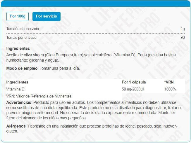 Vitamine D3 2000ui à l’huile d’olive 90 softgels Life Pro LIFE PRO ...