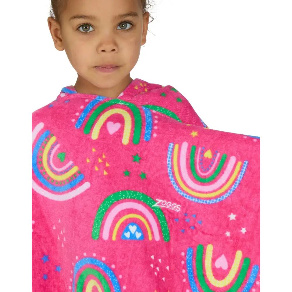Zoggs Rainbow Magenta Kids Poncho Hooded Towel Robe - Pink | Decathlon