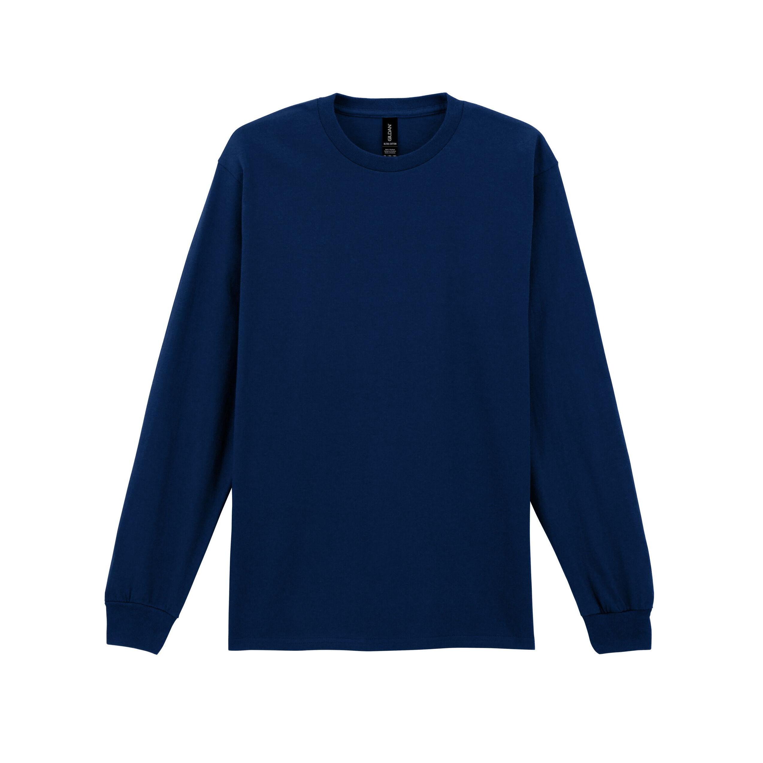Mens Plain Crew Neck Ultra Cotton Long Sleeve TShirt (Navy Blue ...