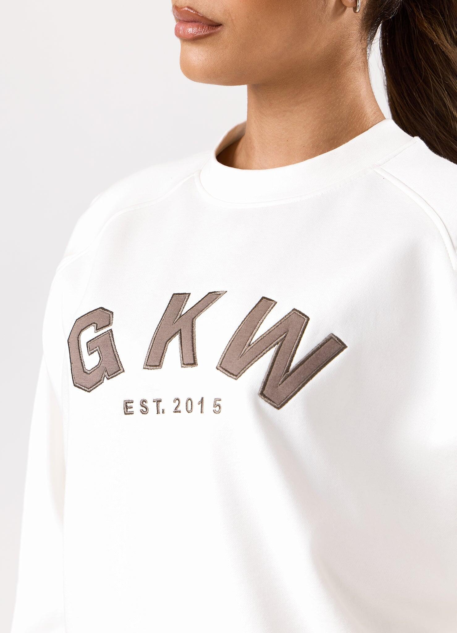 Women's Oversized Crew Track Top Gym Fitness Sports Long Sleeve - Cream ...