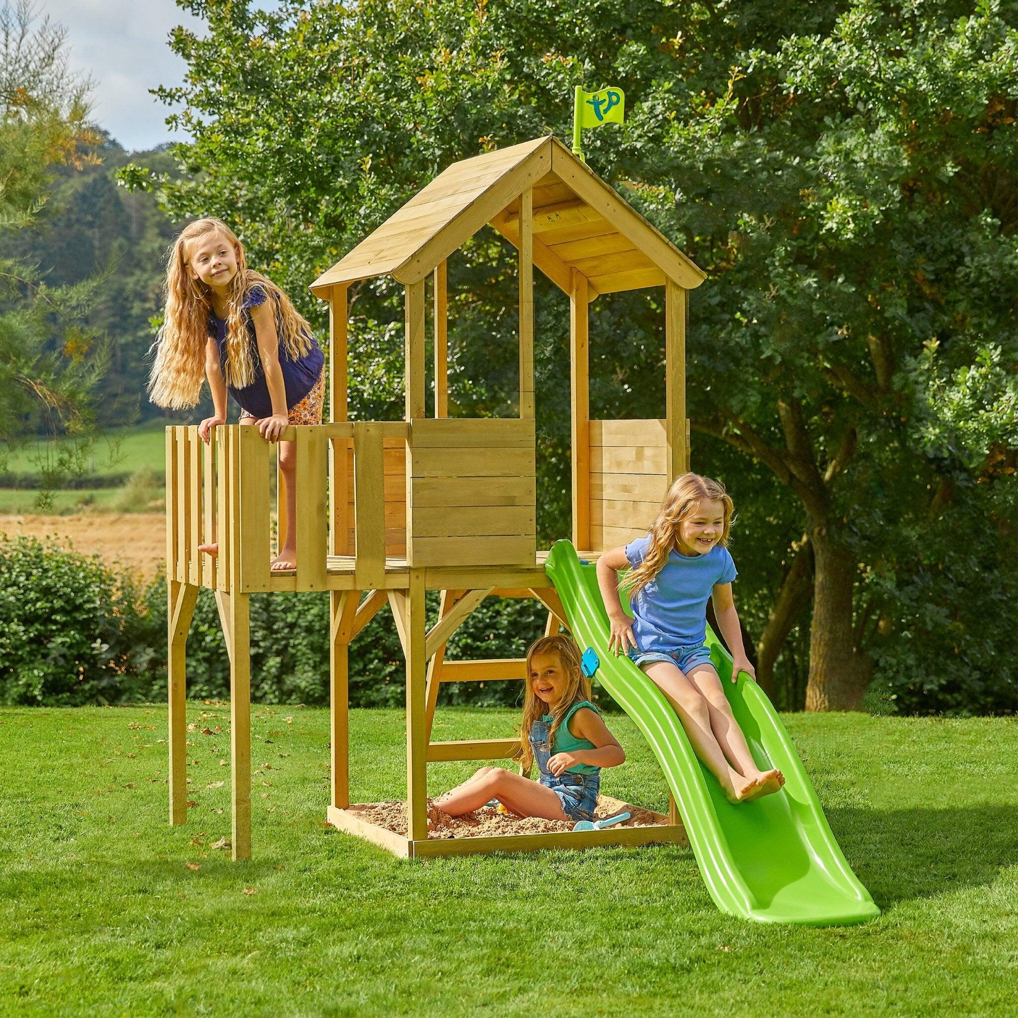 Treehouse Wooden Play Tower, with Wavy Slide & Wooden Balcony - FSC ...