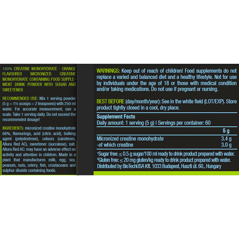 Créatine - 100% Creatine Monohydrate - Saveur neutre 300g BIOTECHUSA ...