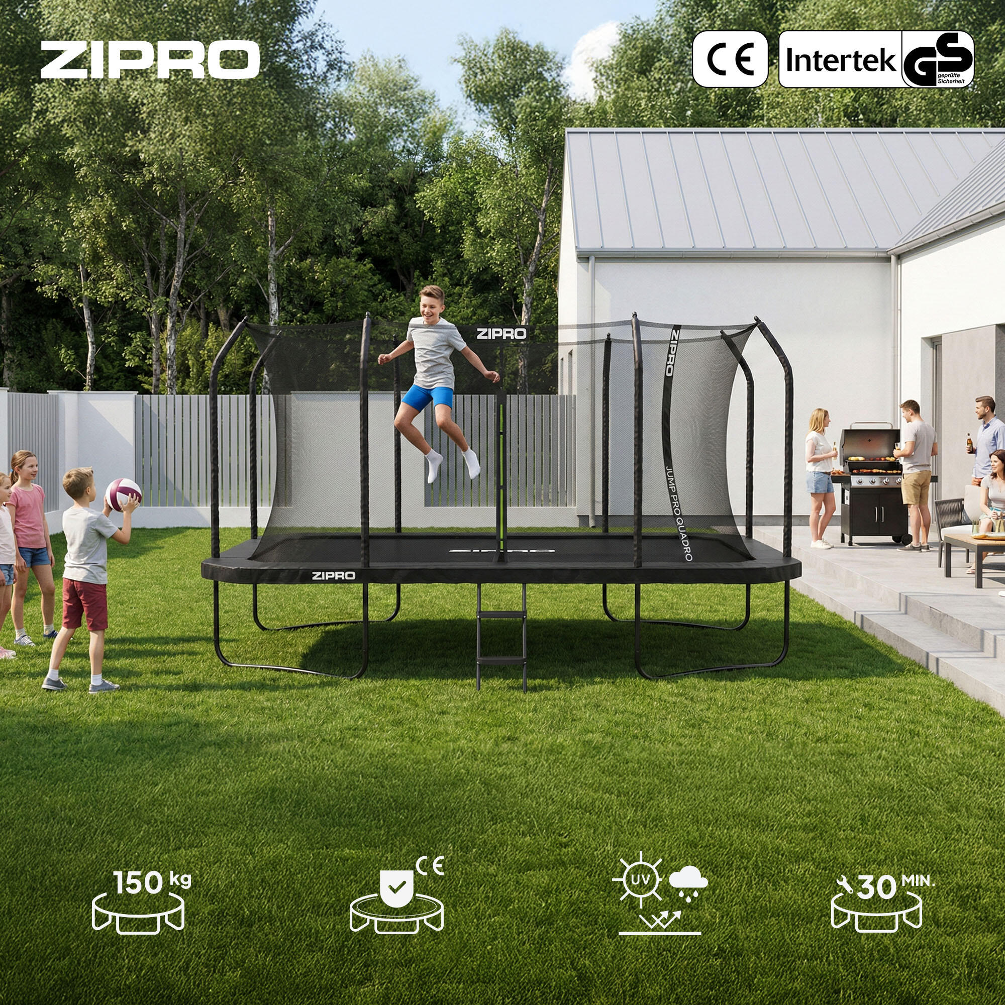 Trampoline rectangulaire Jump Pro Quadro 427x244 cm avec filet échelle ...