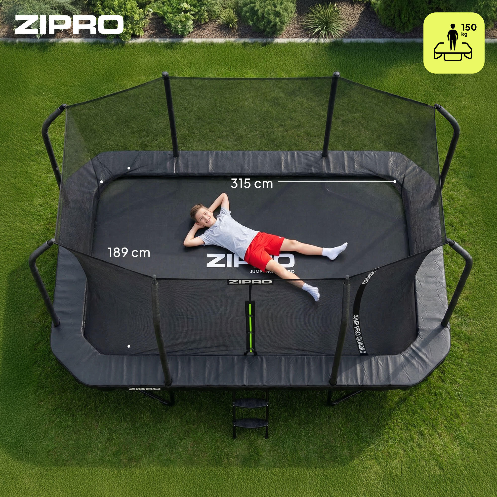 Trampoline rectangulaire Jump Pro Quadro 366x244 cm avec filet échelle ...