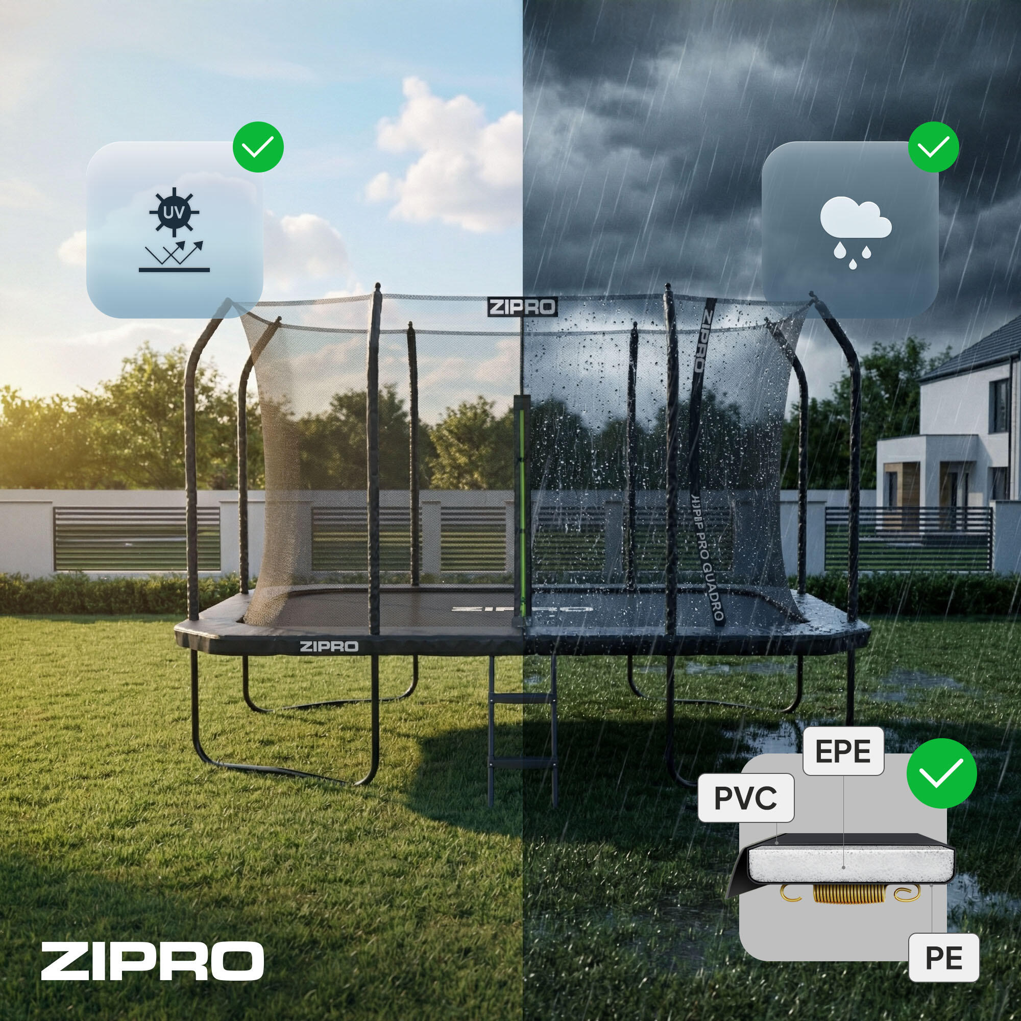 Trampoline rectangulaire Jump Pro Quadro 366x244 cm avec filet échelle ...