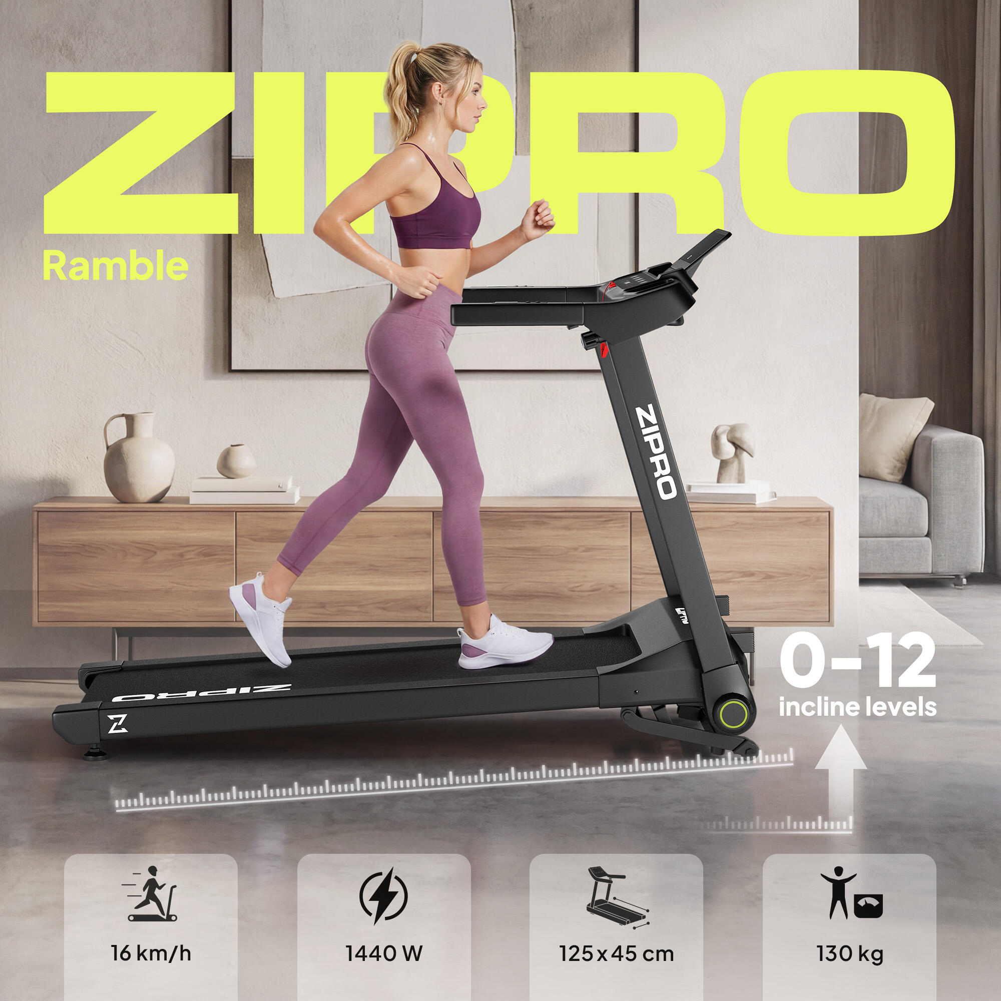 Tapis de course pliant Zipro Ramble 125 x 45 cm compact 16 km/h ...