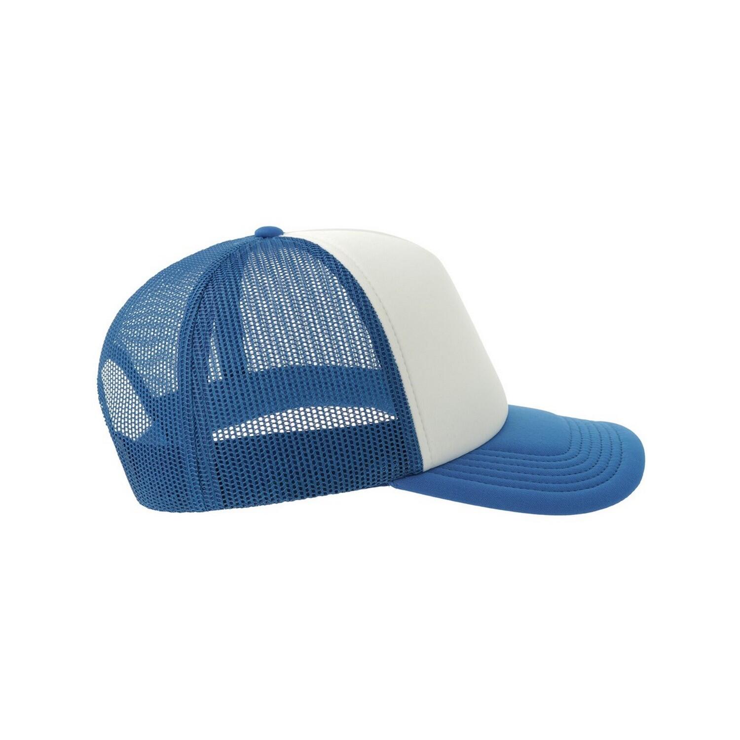Unisex Adult RapperS 5 Panel Mid Visor Trucker Cap (White/Royal Blue ...