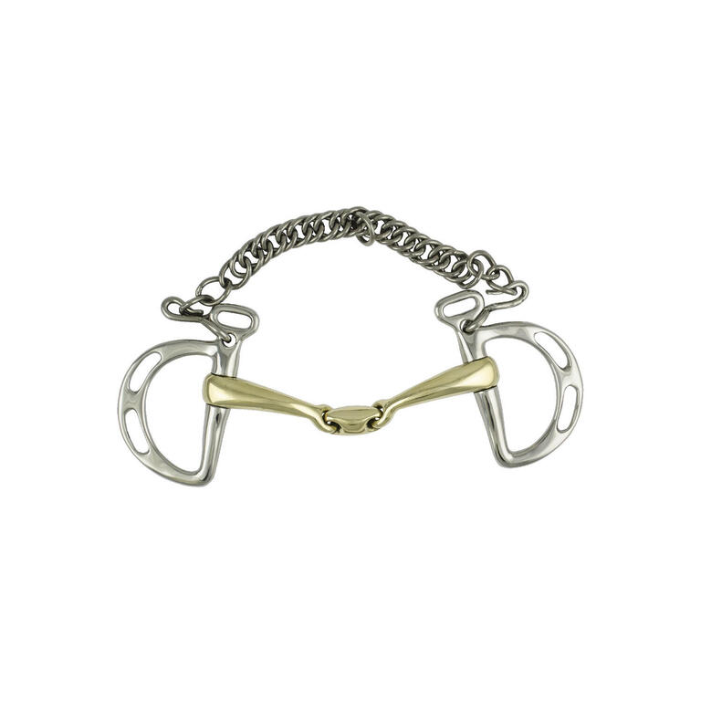 Stainless steel snaffle bit with olive pro bits and chain - Decathlon