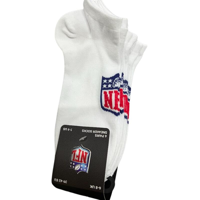 NFL Shield Logo 6-Pack High-Quality Cotton Sneaker Socks | 43/46 White ...