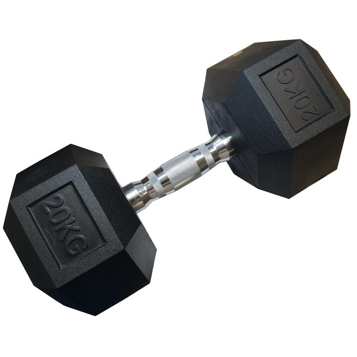 Hantla jednoręczna sześciokątna HEX 20 kg gumowana KUBISPORT | Decathlon