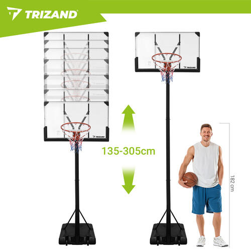 TRIZAND - Cos baschet cu panou si suport, 135-305 cm, baza cu roti ...