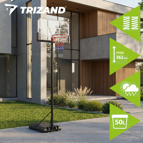 TRIZAND - Cos baschet cu panou si suport, 135-305 cm, baza cu roti ...