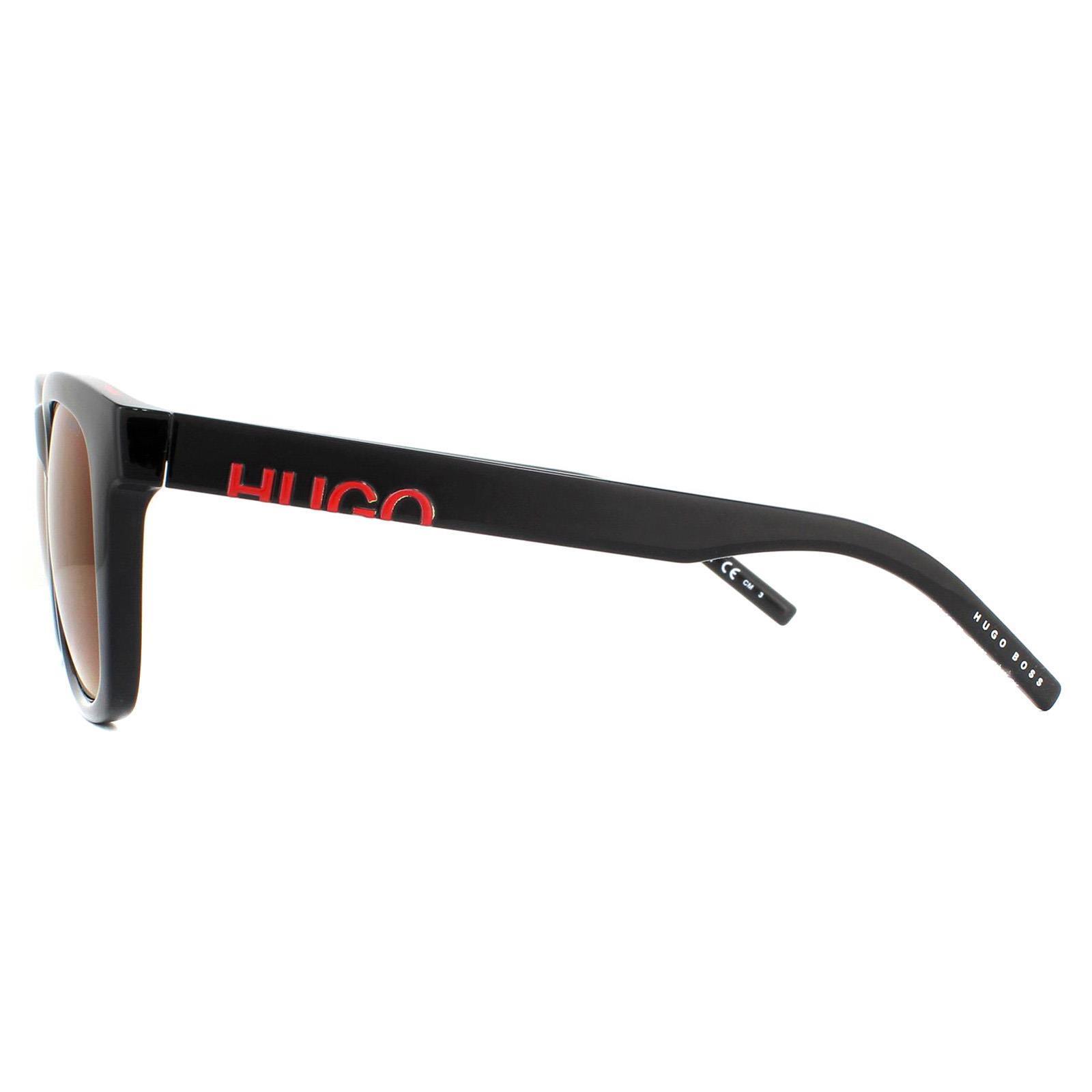 Hugo by Hugo Boss Rectangle Mens Shiny Black Red Mirror Sunglasses ...