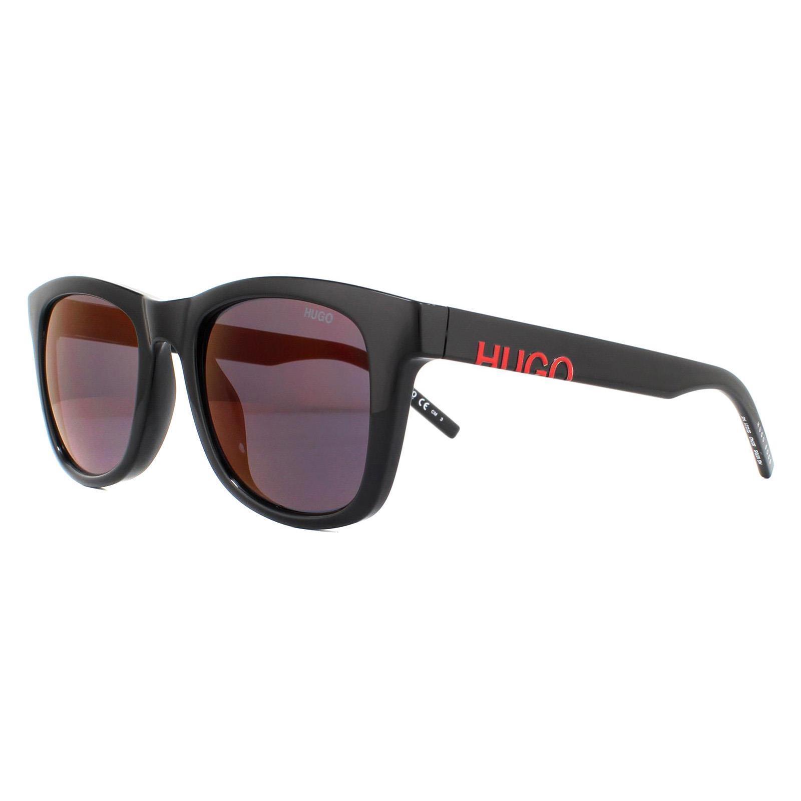 Hugo by Hugo Boss Rectangle Mens Shiny Black Red Mirror Sunglasses ...