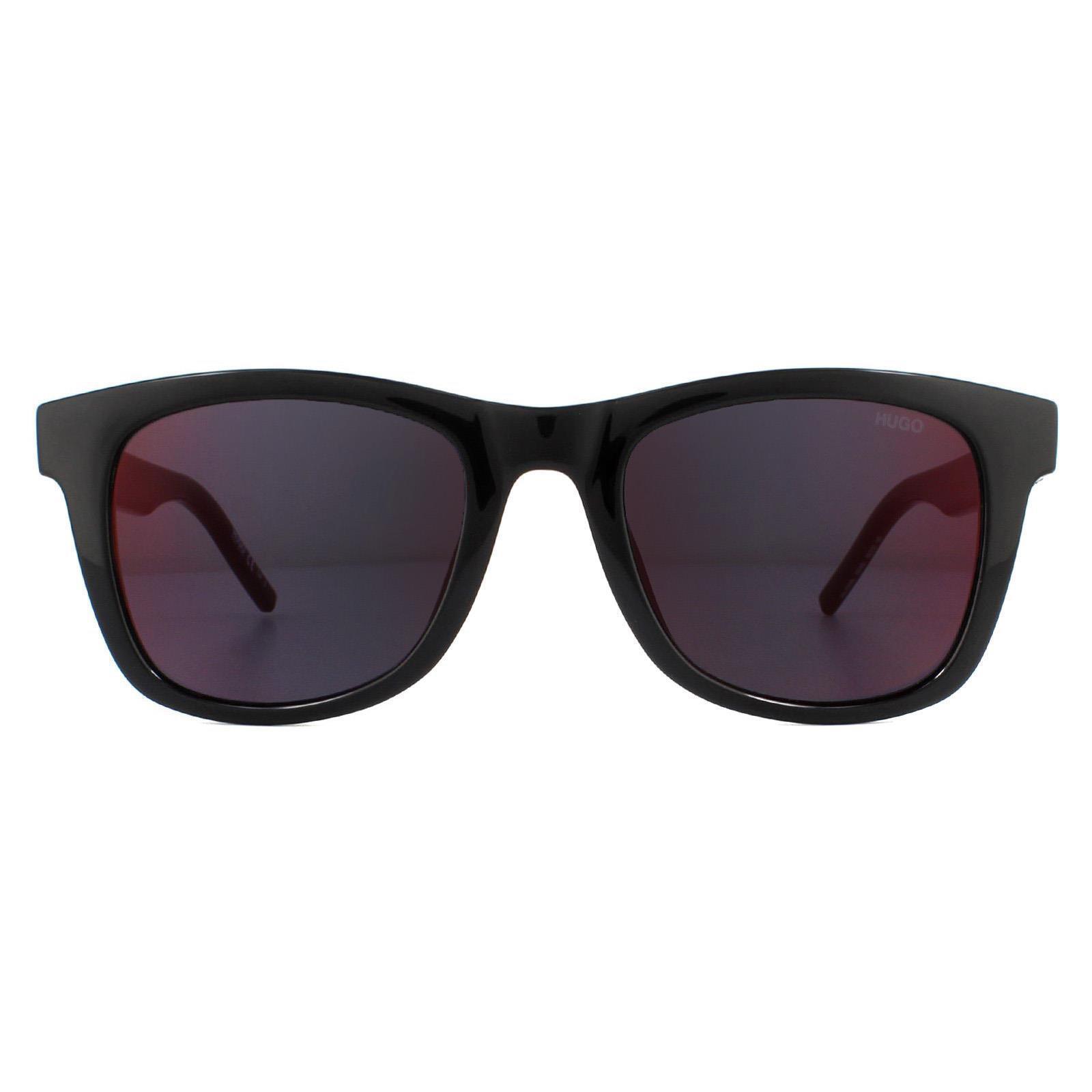 Hugo by Hugo Boss Rectangle Mens Shiny Black Red Mirror Sunglasses ...