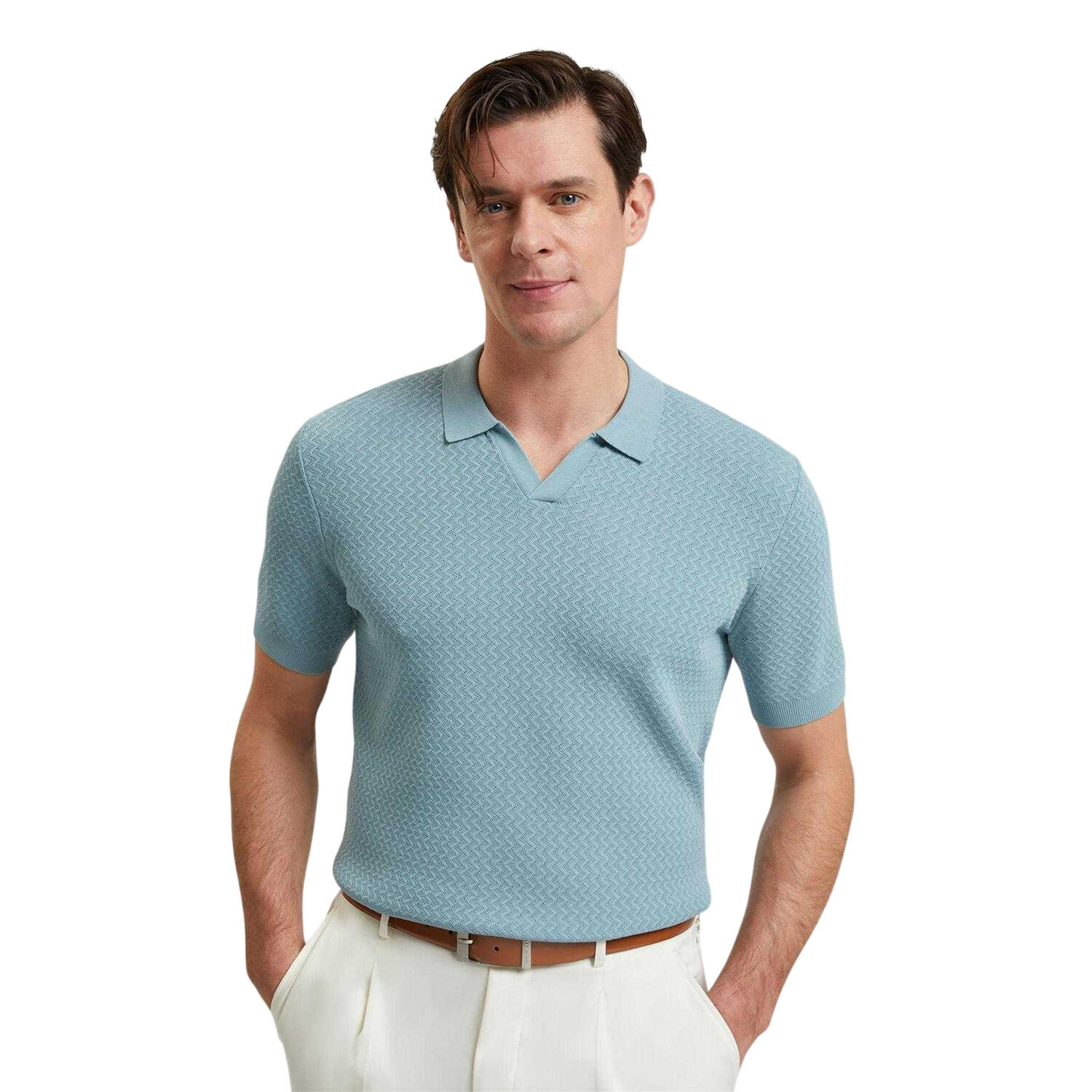 Mens Zig Zag Knitted Polo Shirt (Blue) | Decathlon