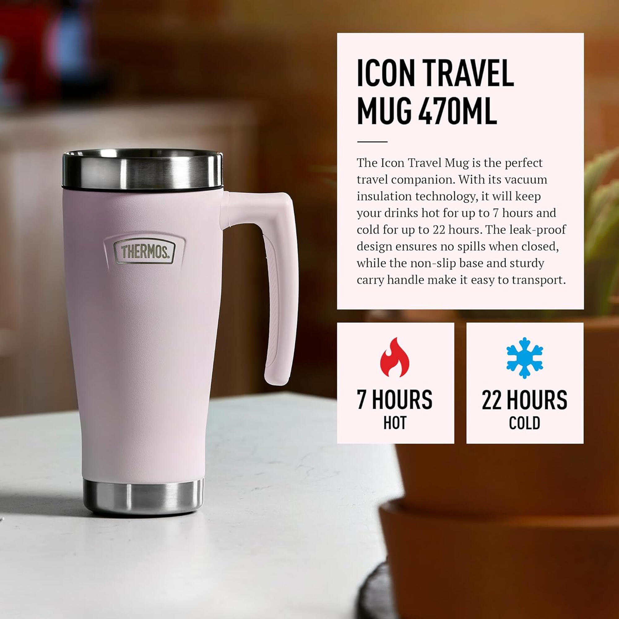 Thermos Icon Series Stainless Steel Travel Mug 470ml - Peony Pink ...