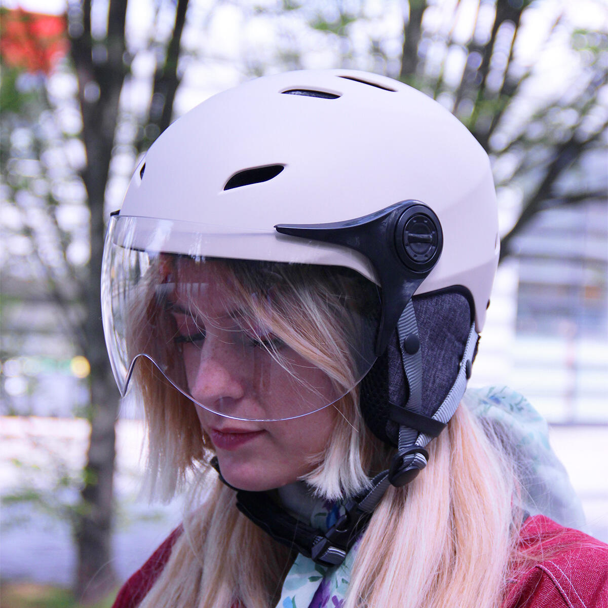 Helm YEEP.ME H.30 Vision LED Beige mit LED und Visier für Fahrrad ...
