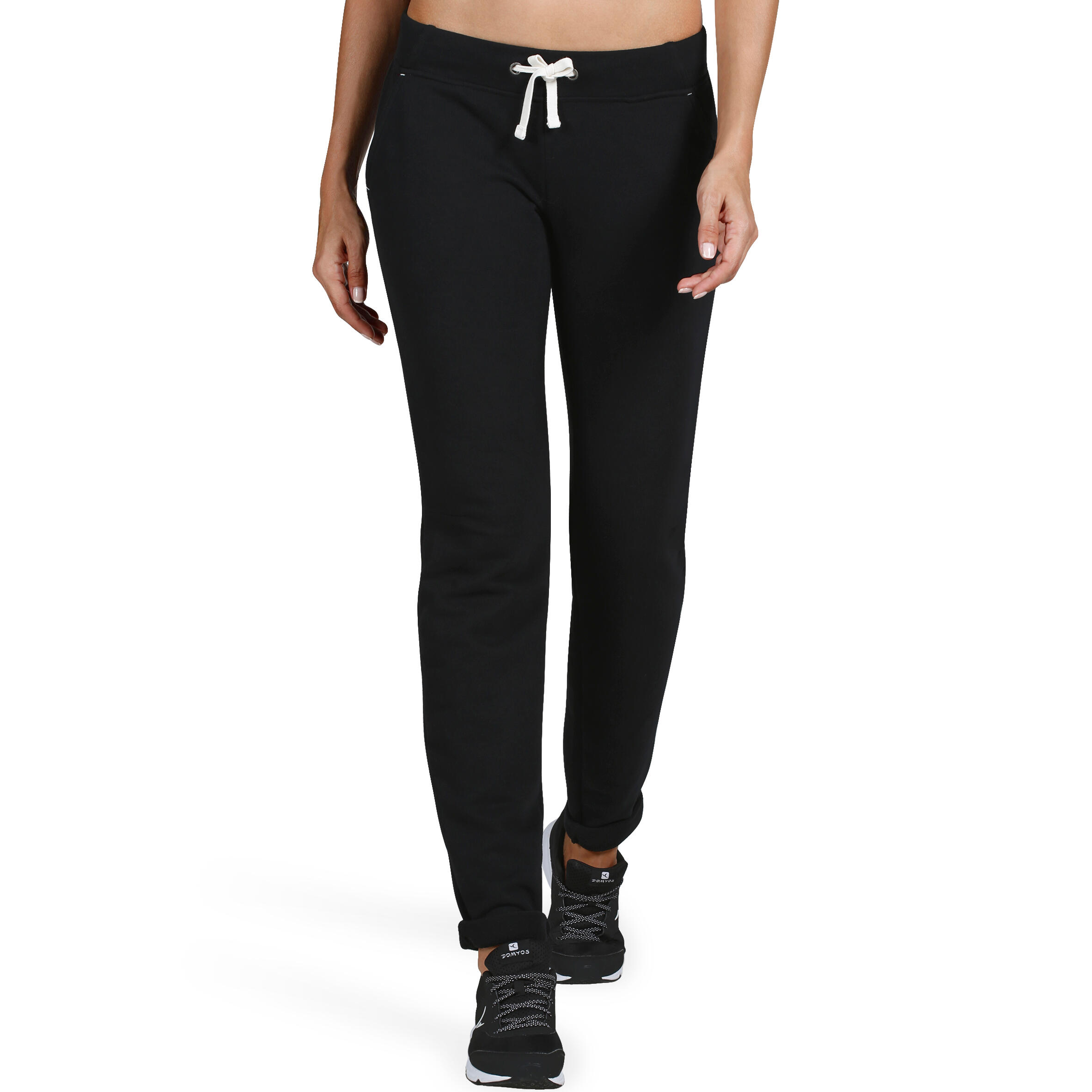 500 Women's Slim-Fit Stretching Bottoms - Black - Decathlon