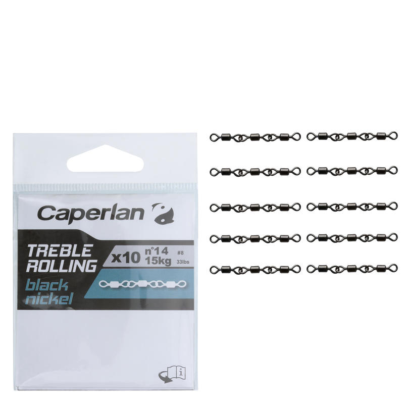 Вертлюжок для ловли рыбы Treble rolling black nickel х 10 шт. - Decathlon